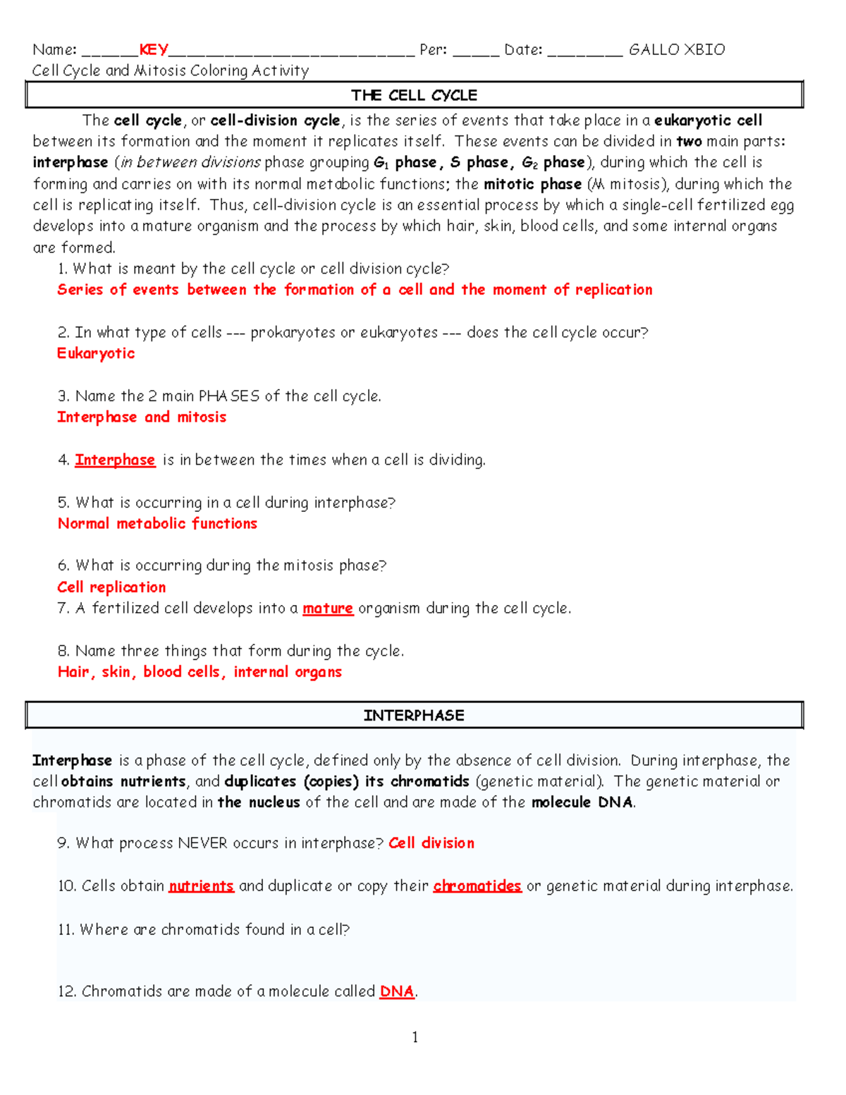 Cell cycle coloring key - Name: KEY____________________ Per: _____ Date ...