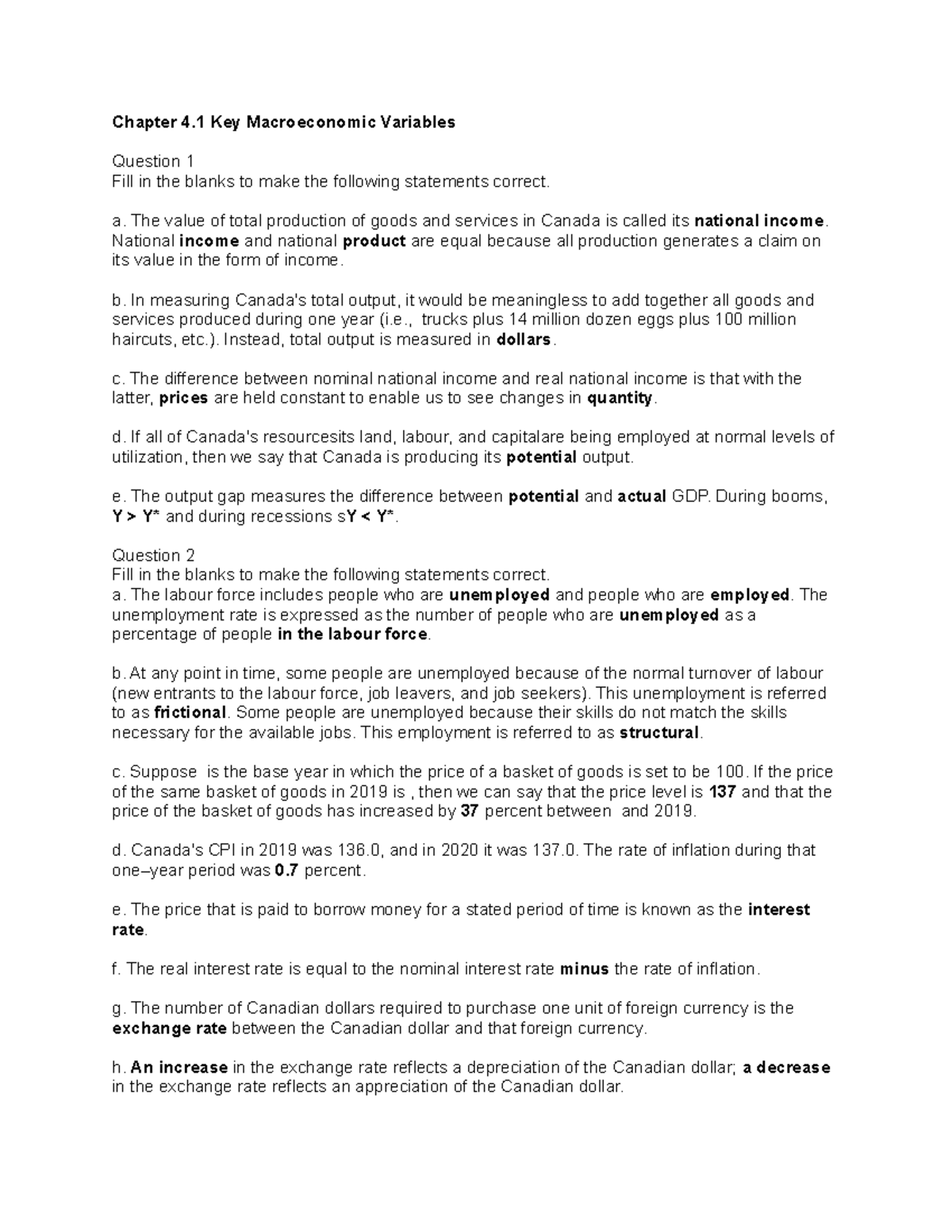 Chapter 41 Key Macroeconomic Variables Chapter 4 Key Macroeconomic Variables Question 1 Fill