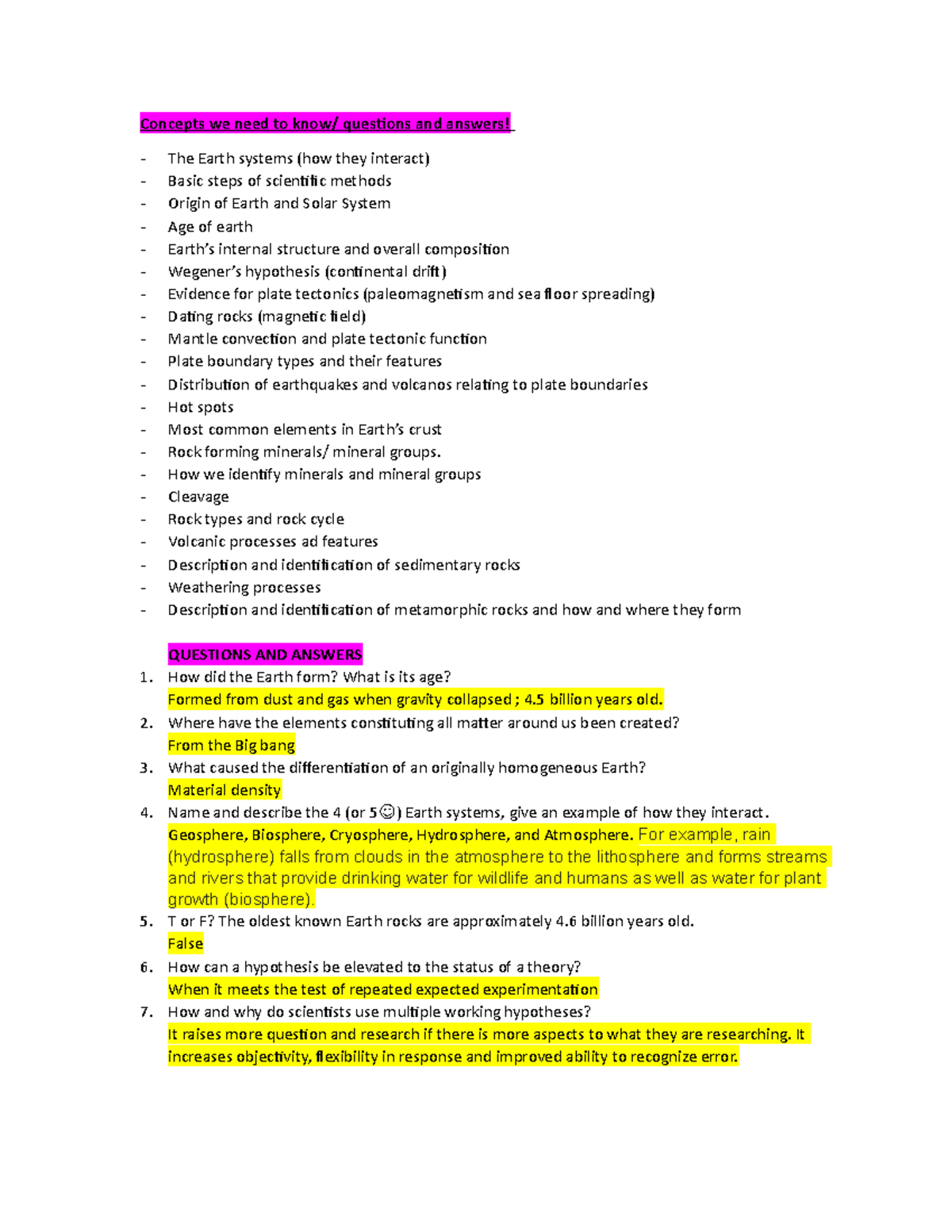 Geology Earth Systems Study Guide - Concepts we need to know/ questions ...