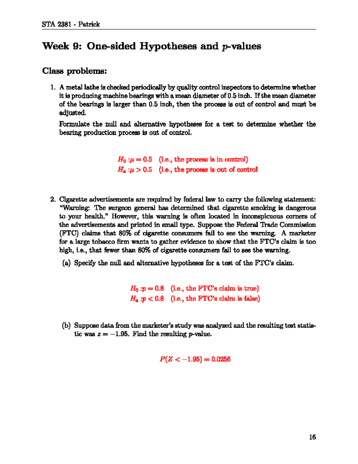 Week 09 solutions - practice - STA 3381 - Studocu