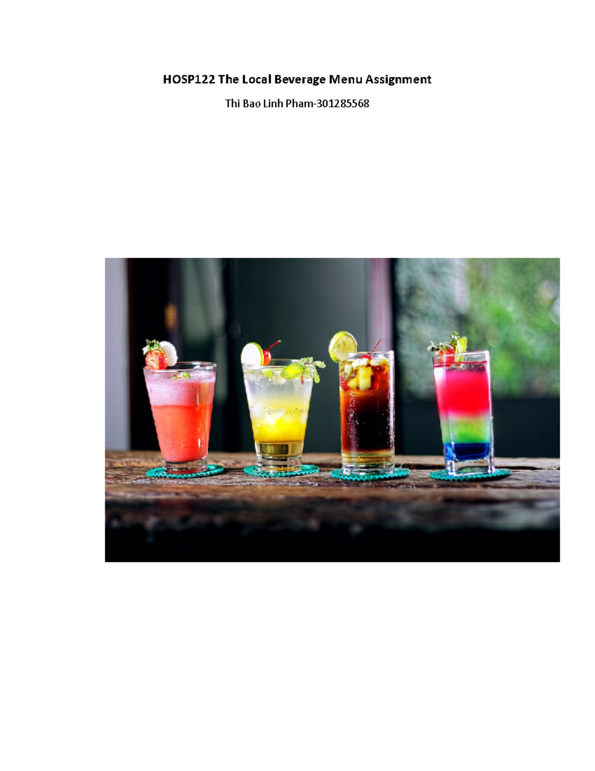 HOSP122 The Local Beverage Menu Assignment - Water Bottled water ...