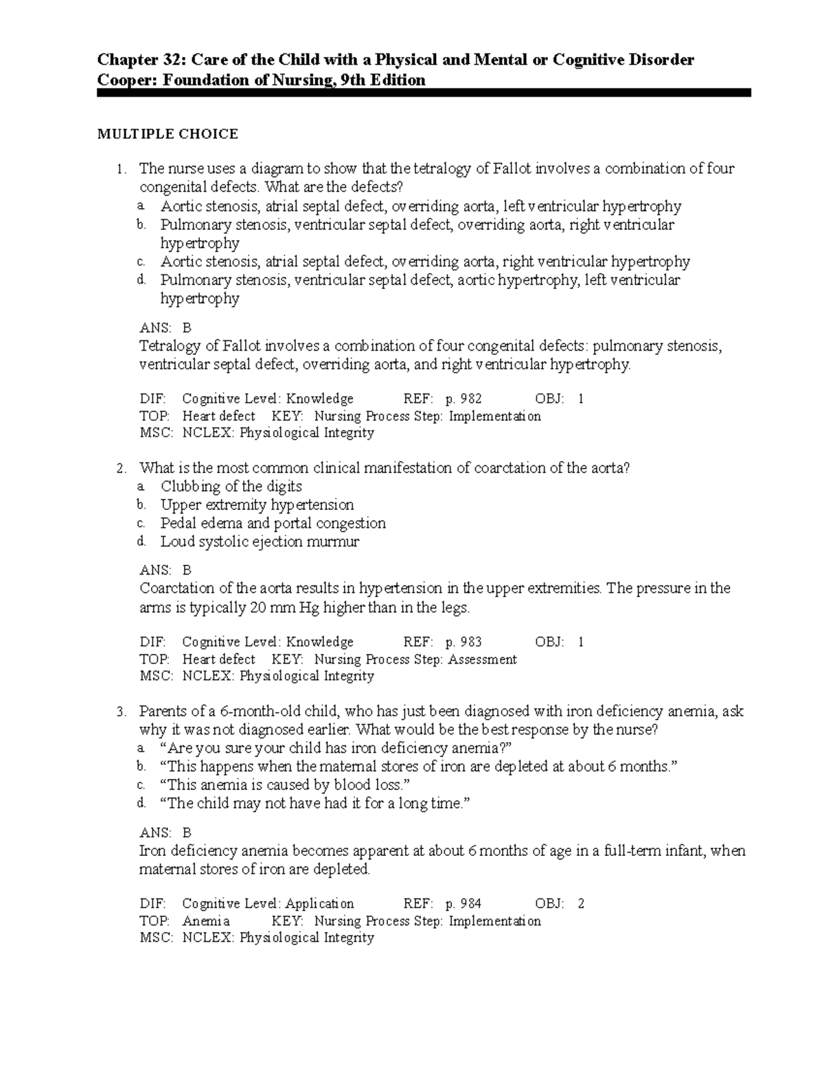 32 - Q&A - Chapter 32: Care of the Child with a Physical and Mental or ...
