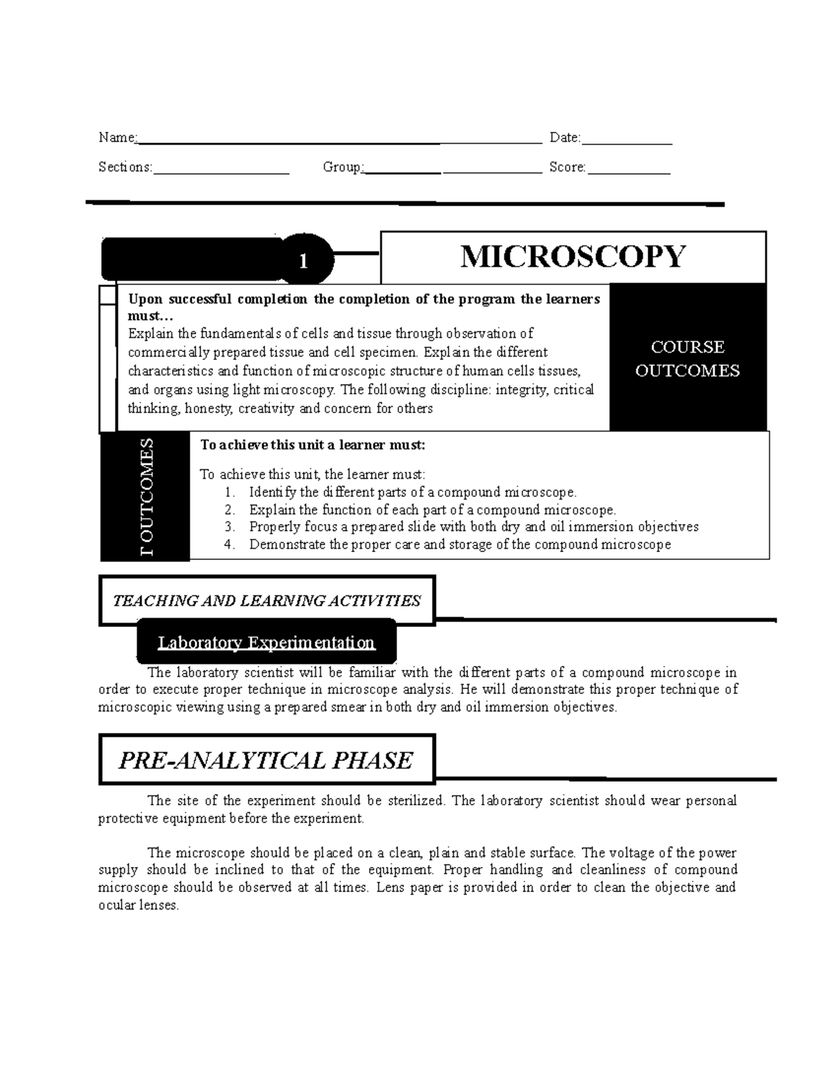 Experiment 1- Microscopy Assignment - Name ...