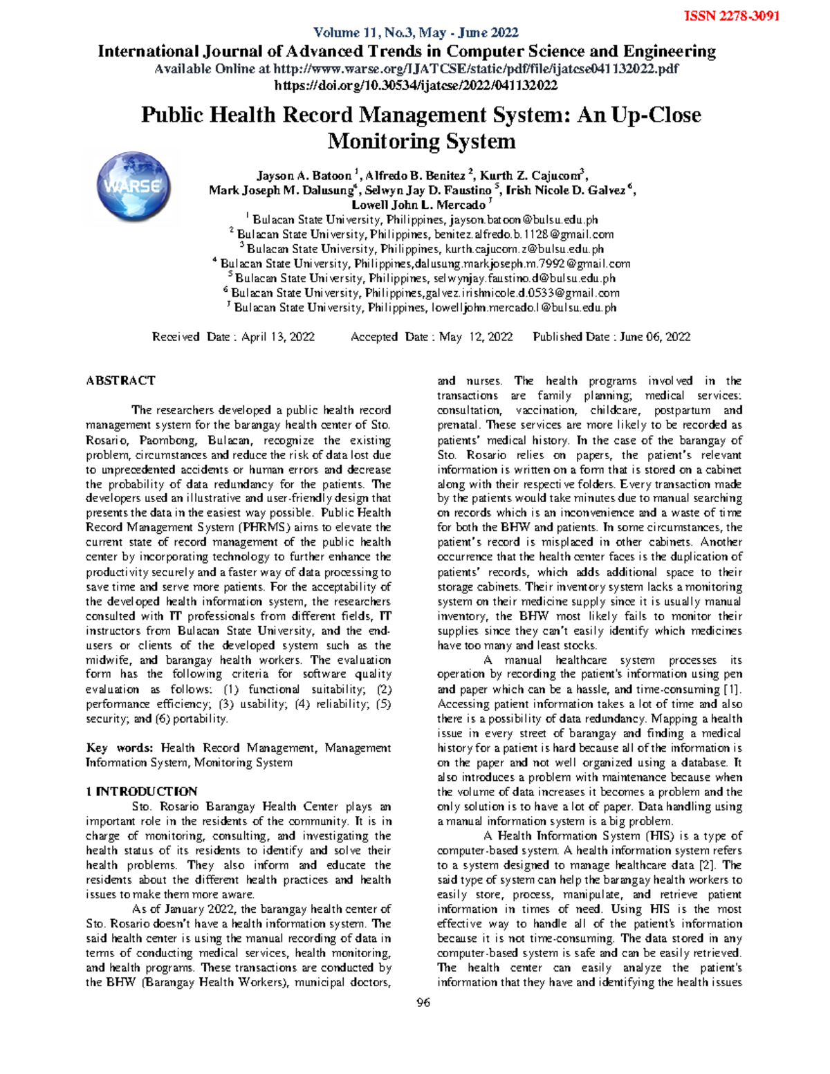 Public Health Record Management System - Jayson A. Batoon et al ...