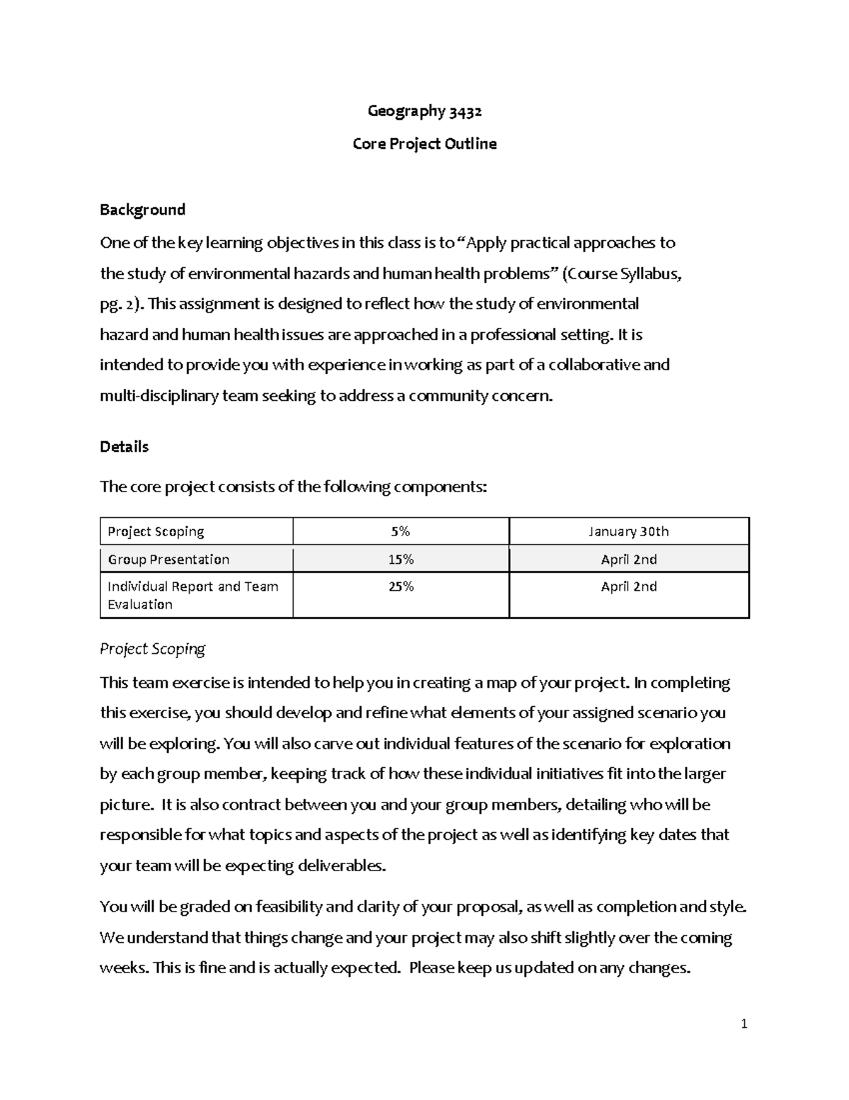 Core Project Outline - 1 Geography 3432 Core Project Outline Background ...