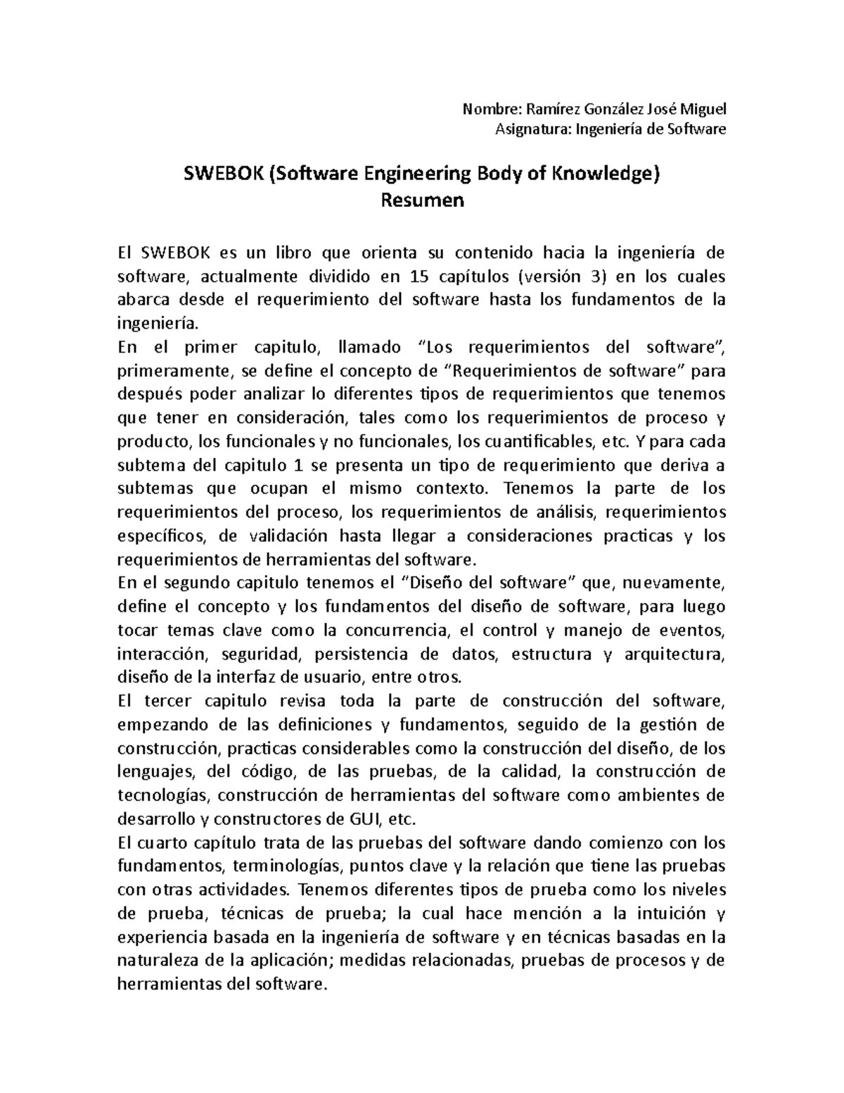 SWEBOOK y CMMI-DEV Resumen de los libros de investigación - Ingeniería ...