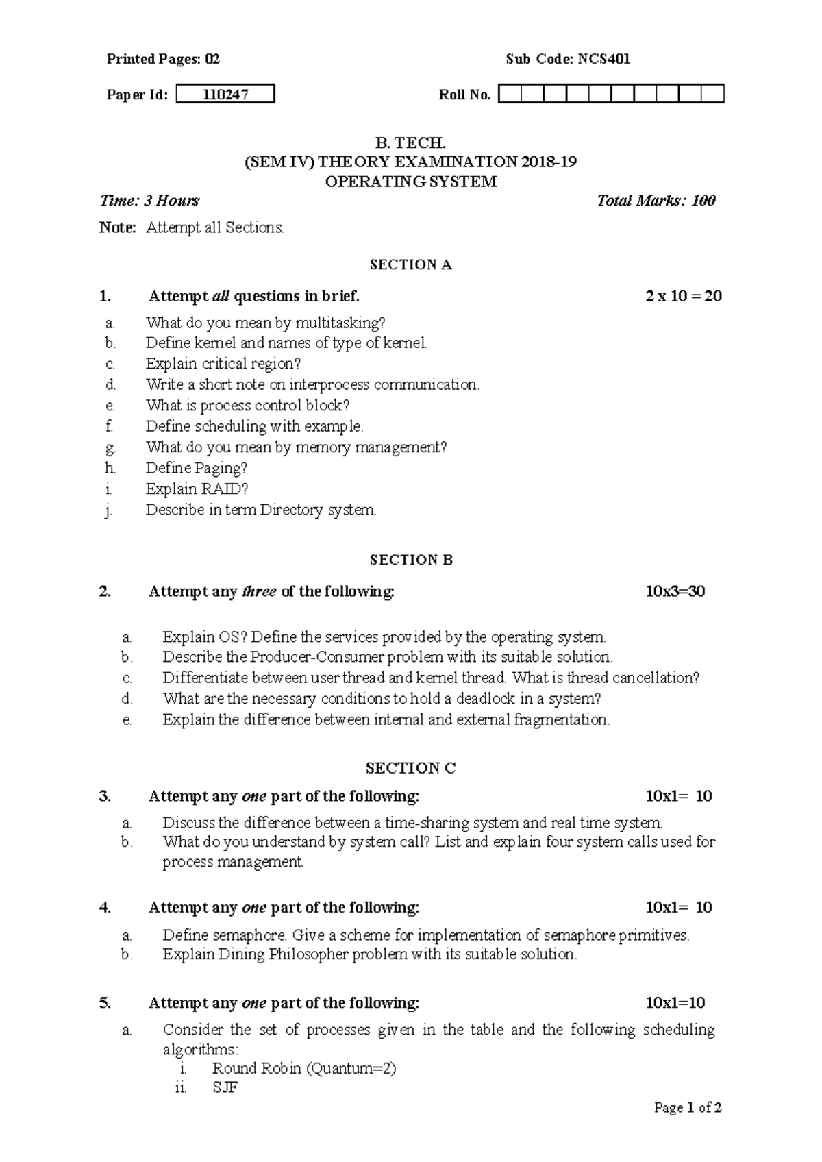 operating system previous year question papers combined of 4 years from ...