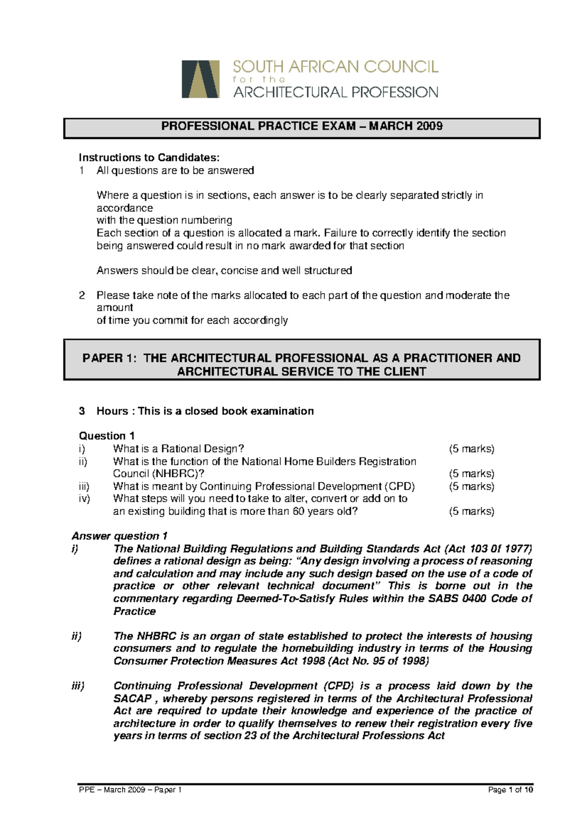 2009 March - Law notes - PROFESSIONAL PRACTICE EXAM – MARCH 2009 ...