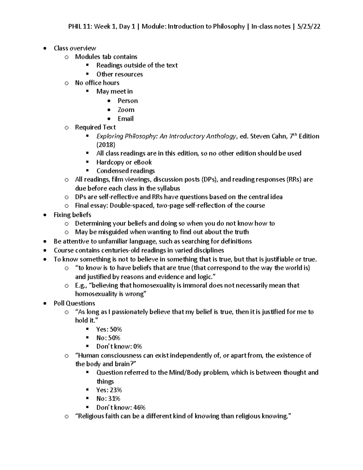 Summer III | PHIL 11 | 5-25-22 | Class notes - PHIL 11: Week 1, Day 1 ...