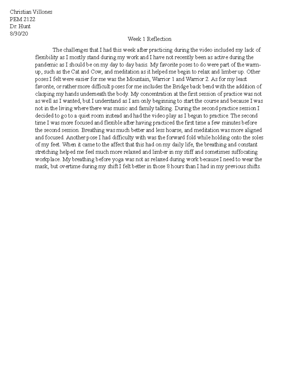 Week 1 Reflection - Week 1 Reflection The challenges that I had this ...