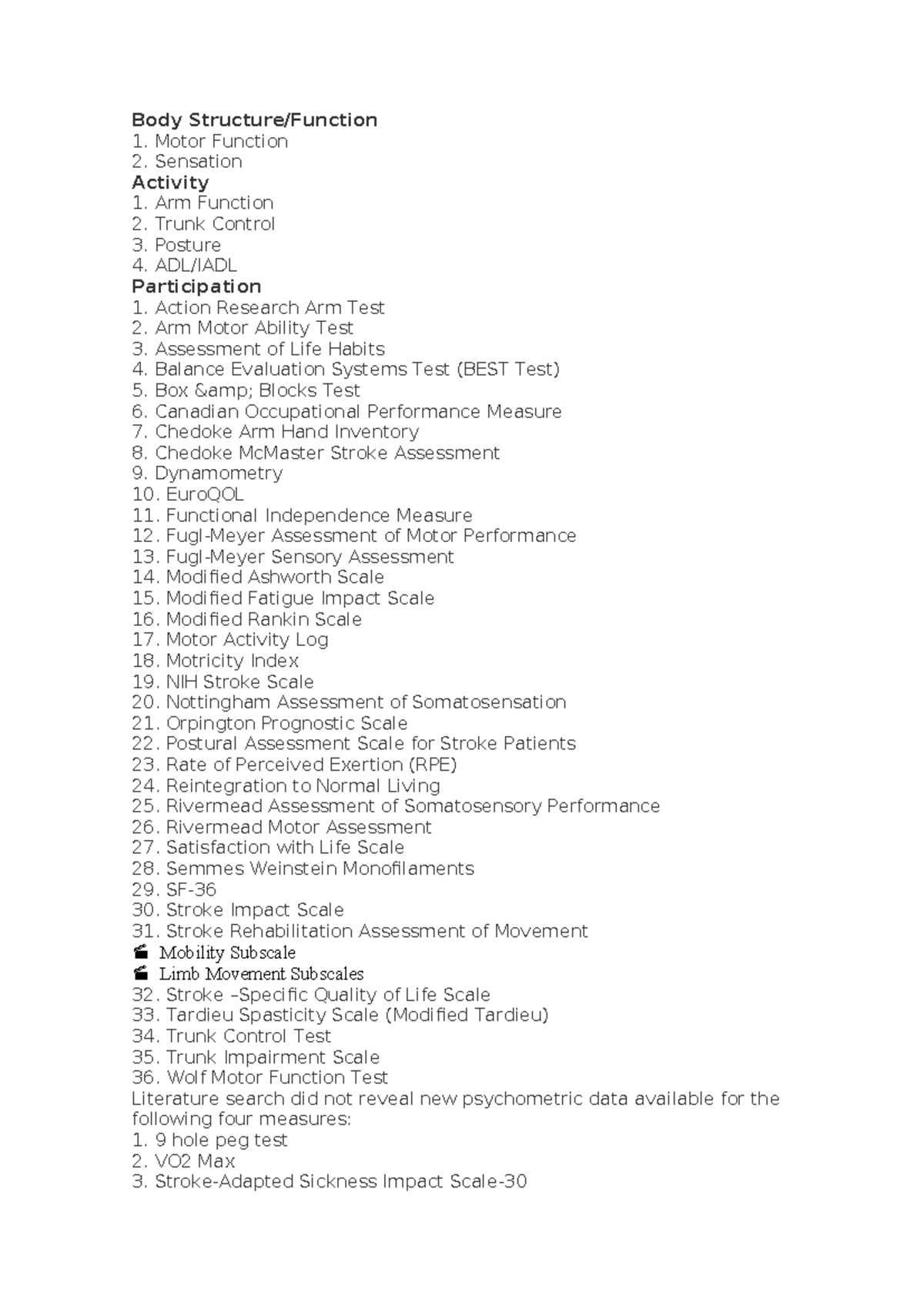 Test para ACV - Tets acv - Body Structure/Function Motor Function ...