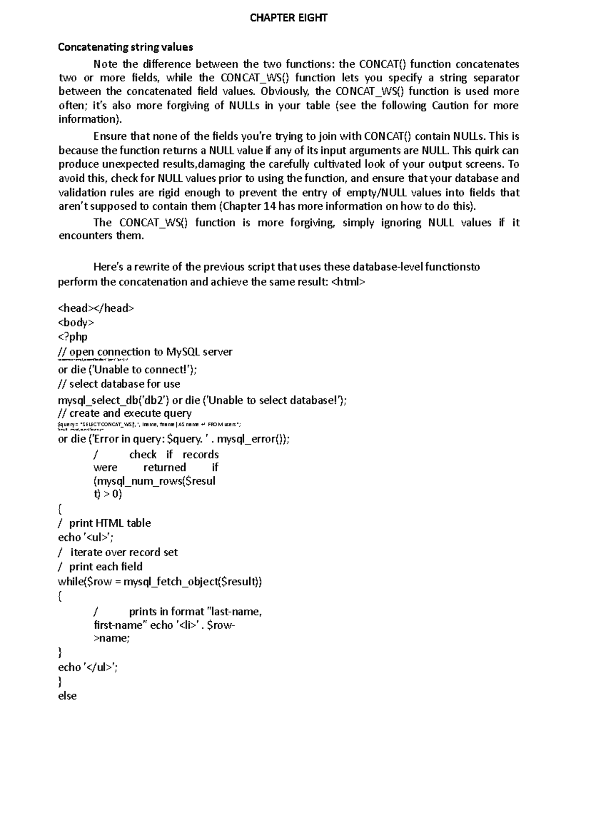 Chapter Eight - php notes - CHAPTER EIGHT Concatenating string values ...