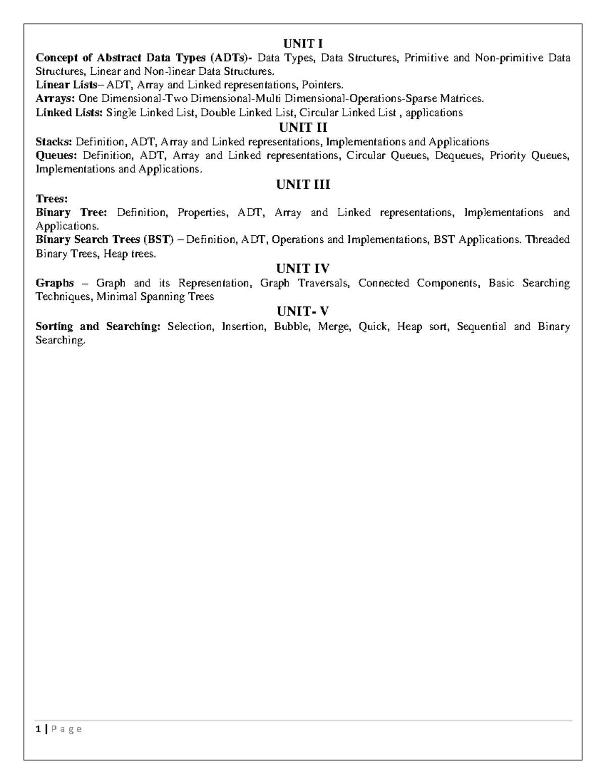DS- Study- Material - Hai - UNIT I Concept of Abstract Data Types (ADTs)- Data Types, Data - Studocu