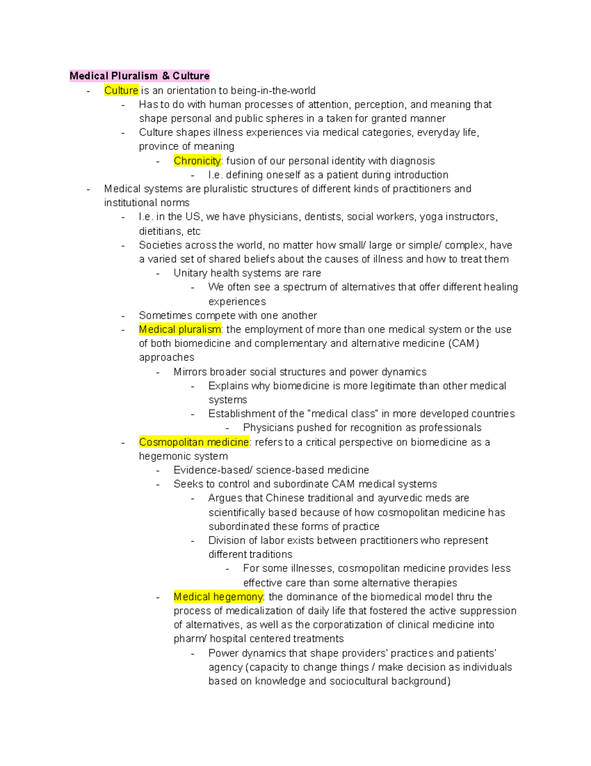 ANTH Medical pluralism - Medical Pluralism & Culture - Culture is an ...