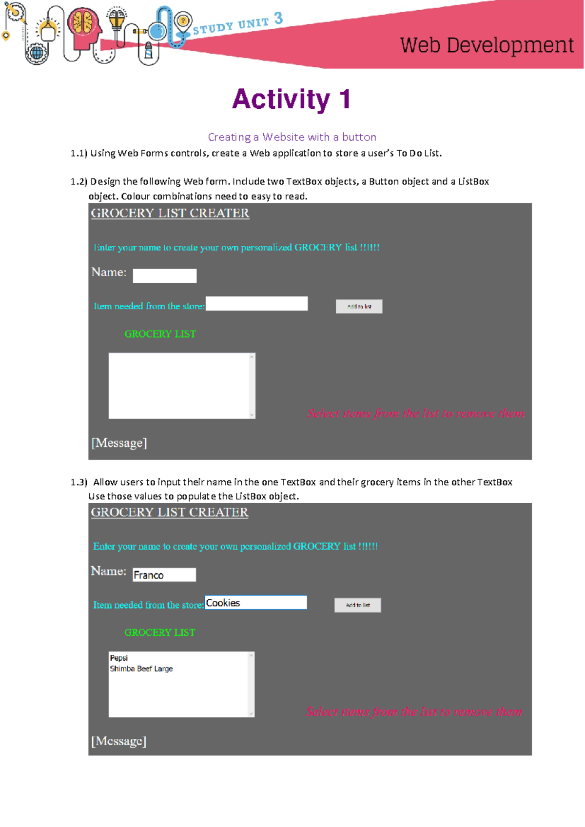 Activity 1 Memo - practical assignments - Activity 1 Creating a Website with a button Using Web ...