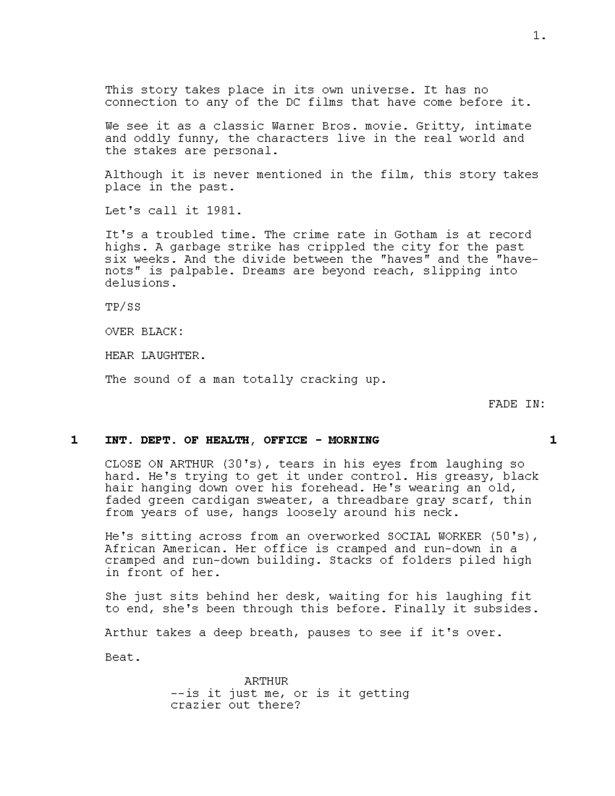 Joker - Movie script - This story takes place in its own universe. It ...