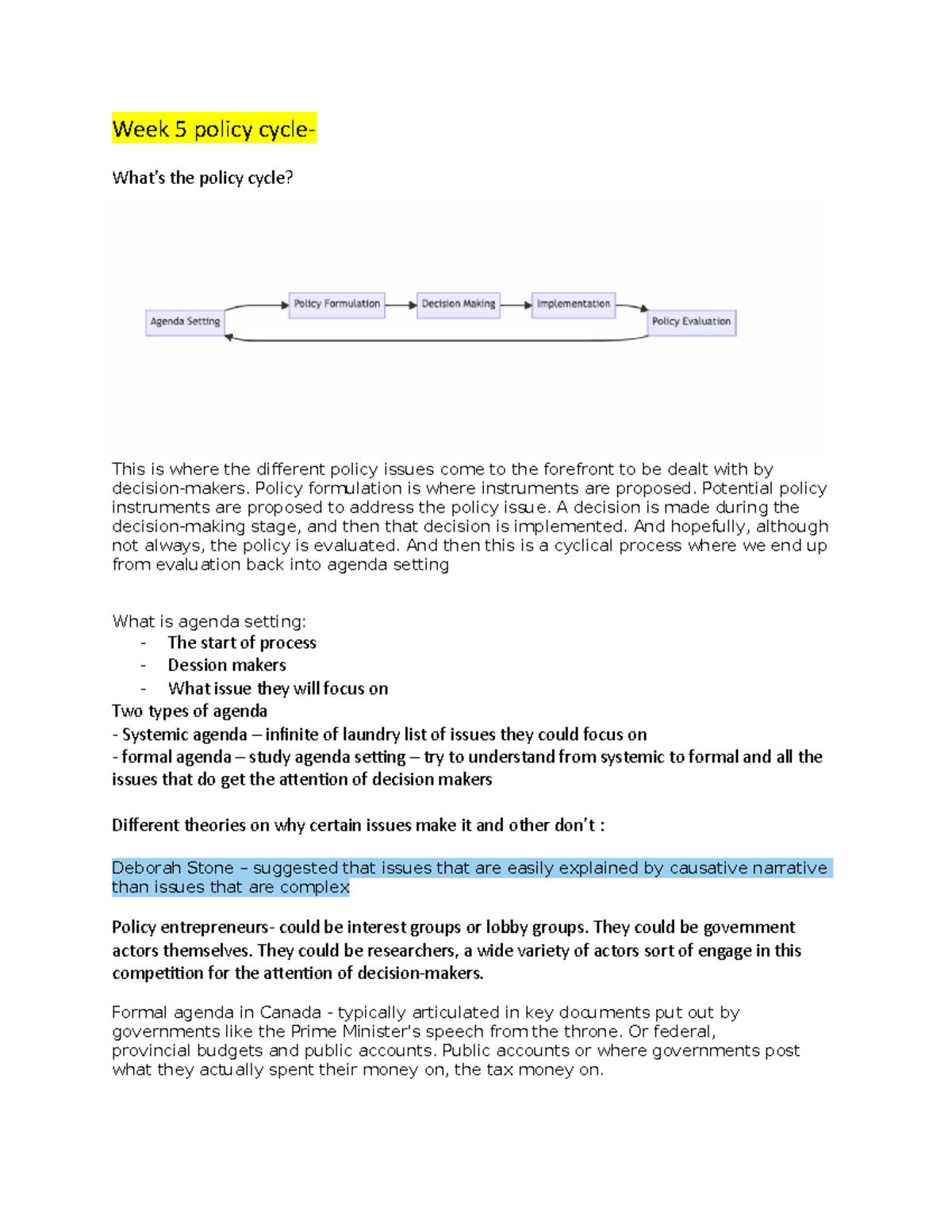 Notes Week 5 policy cycle - Week 5 policy cycle- What’s the policy ...
