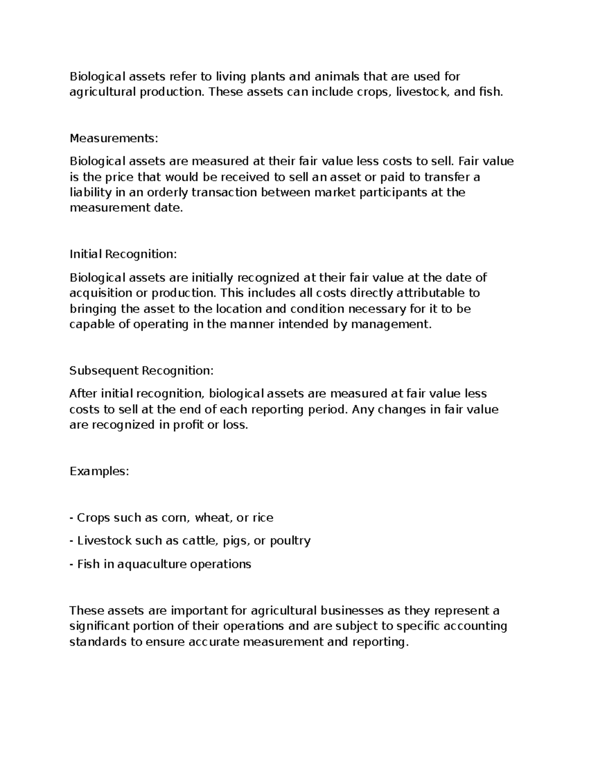 Biological assets summary - Biological assets refer to living plants ...