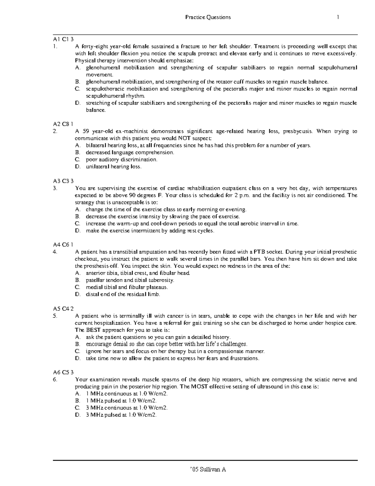 05-Sullivan-A - Summary Physical therapy - ’05 Sullivan A A1 C1 3 A ...