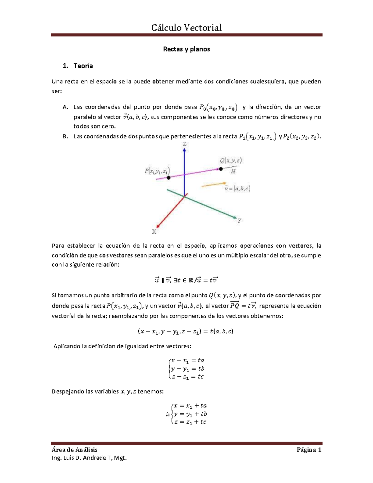 Clase Rectas y Planos en R3 V - Área de Análisis Página 1 Rectas y ...