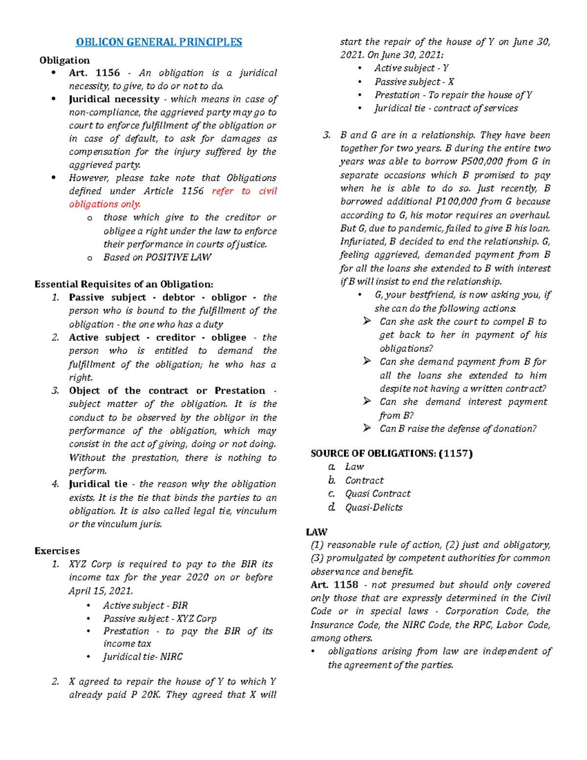 Oblicon General Principles - OBLICON GENERAL PRINCIPLES Obligation Art ...