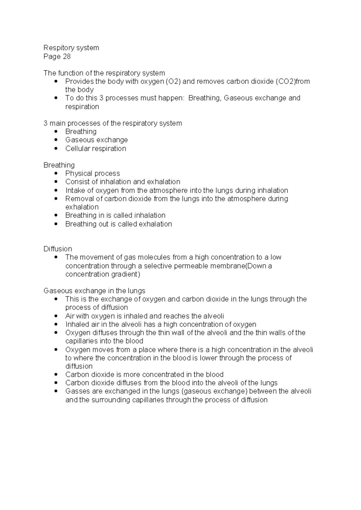 Respitory system - notes - Respitory system Page 28 The function of the ...