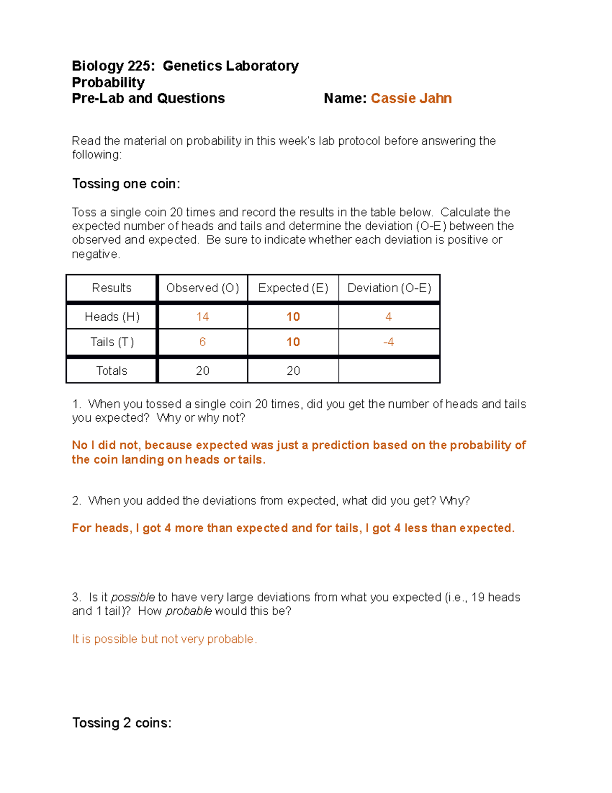 Probability Pre-Lab - Dr. Baker - Biology 225: Genetics Laboratory ...