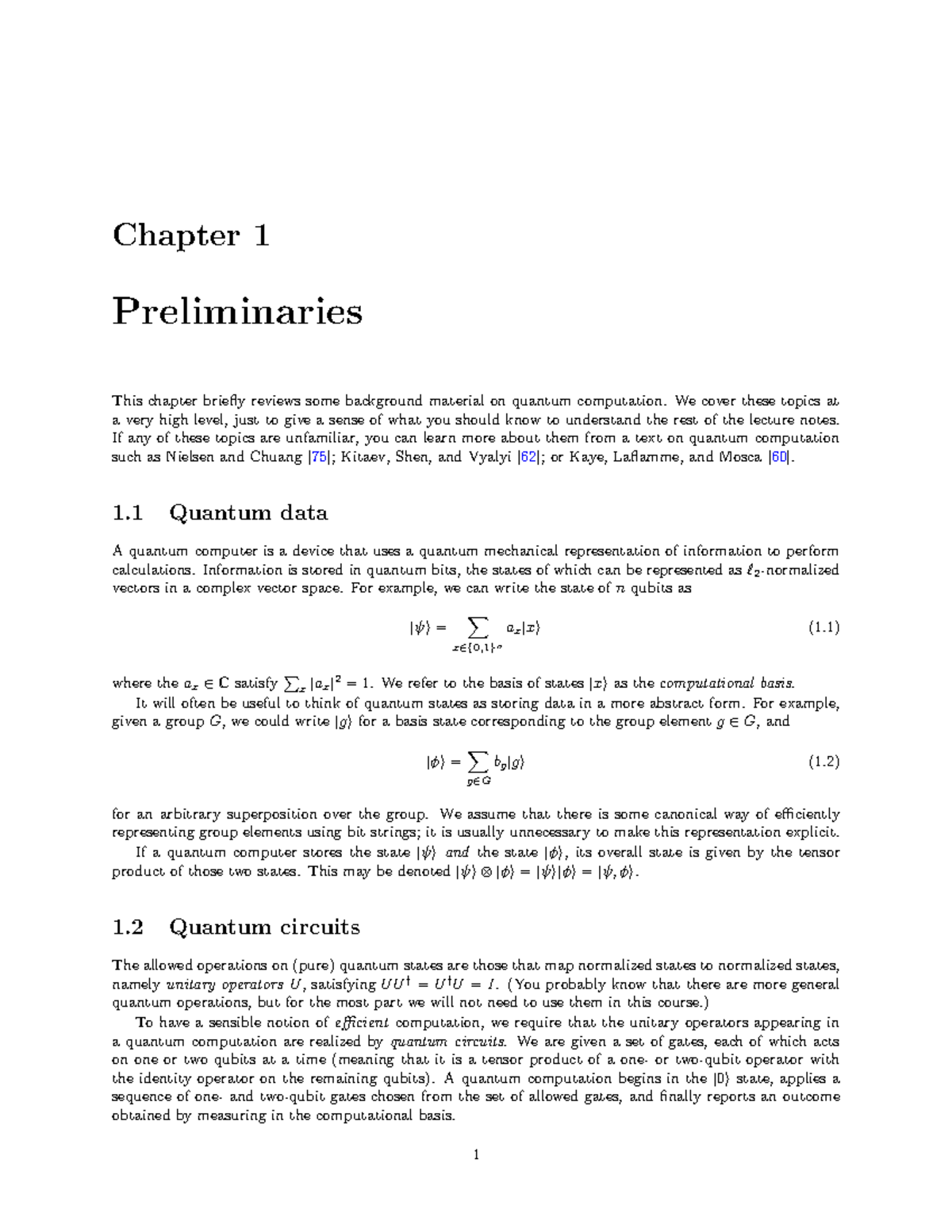 CHAPTER SUMMARIES - quantum algorithms - Chapter 1 Preliminaries This chapter briefly reviews ...