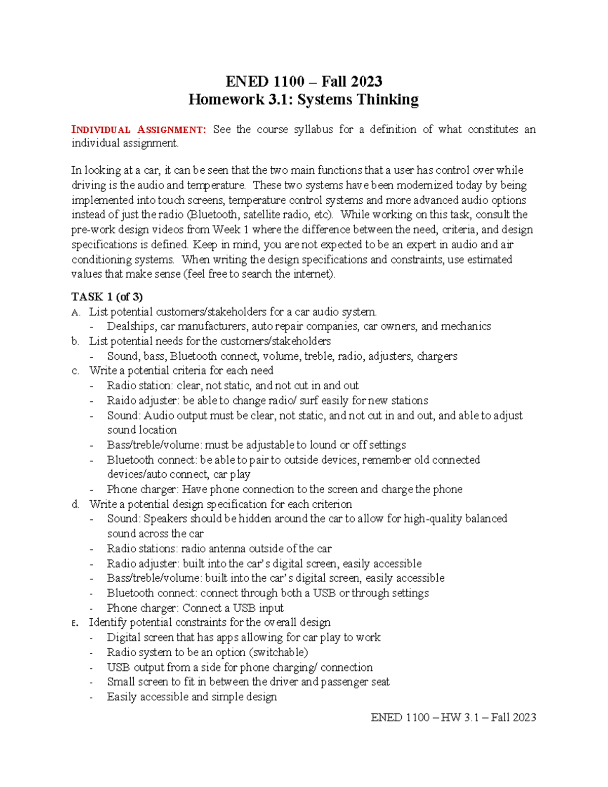 HW 3p1 Systems Thinking - ENED 1100 – Fall 2023 Homework 3: Systems ...