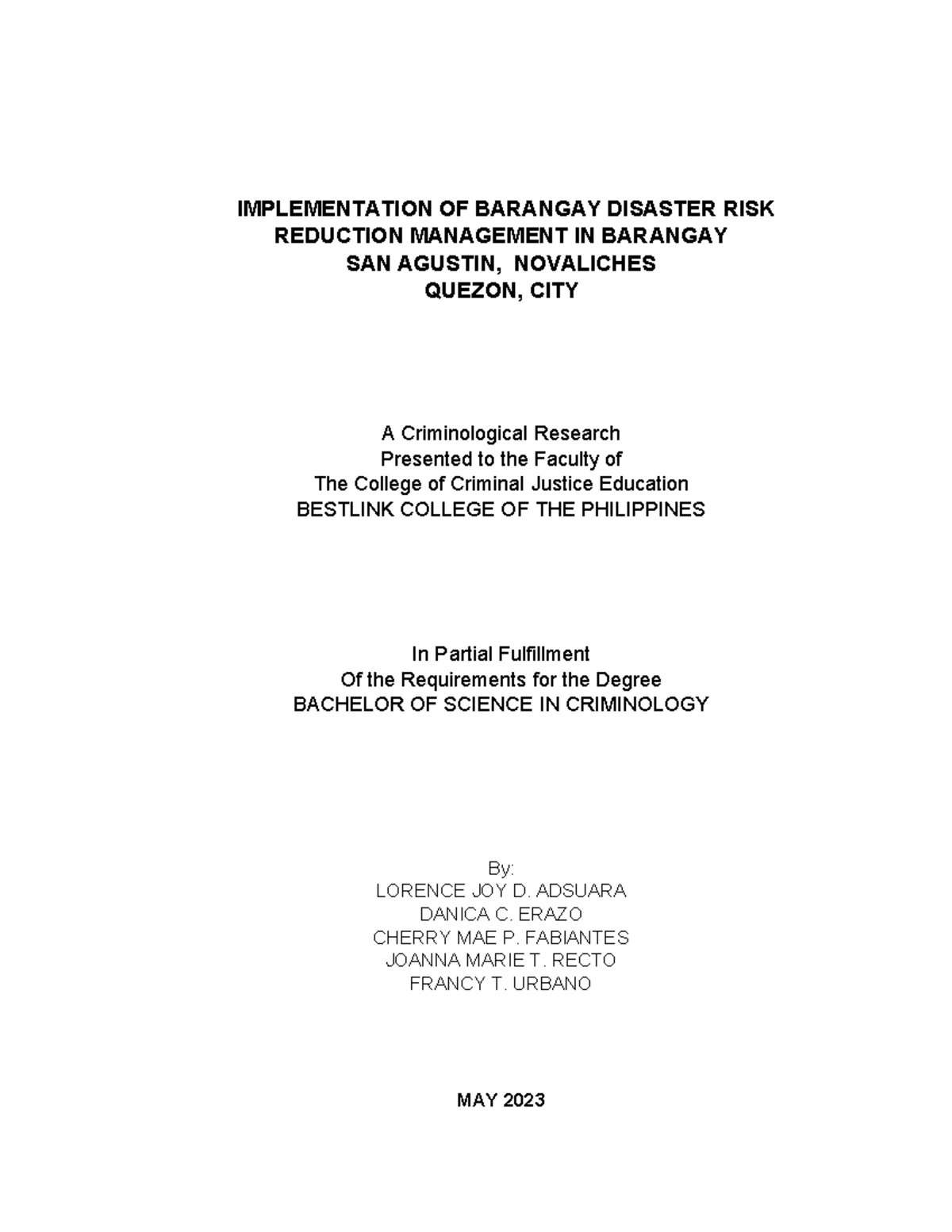 Group 107 FOR Bookbind - THESIS - IMPLEMENTATION OF BARANGAY DISASTER ...