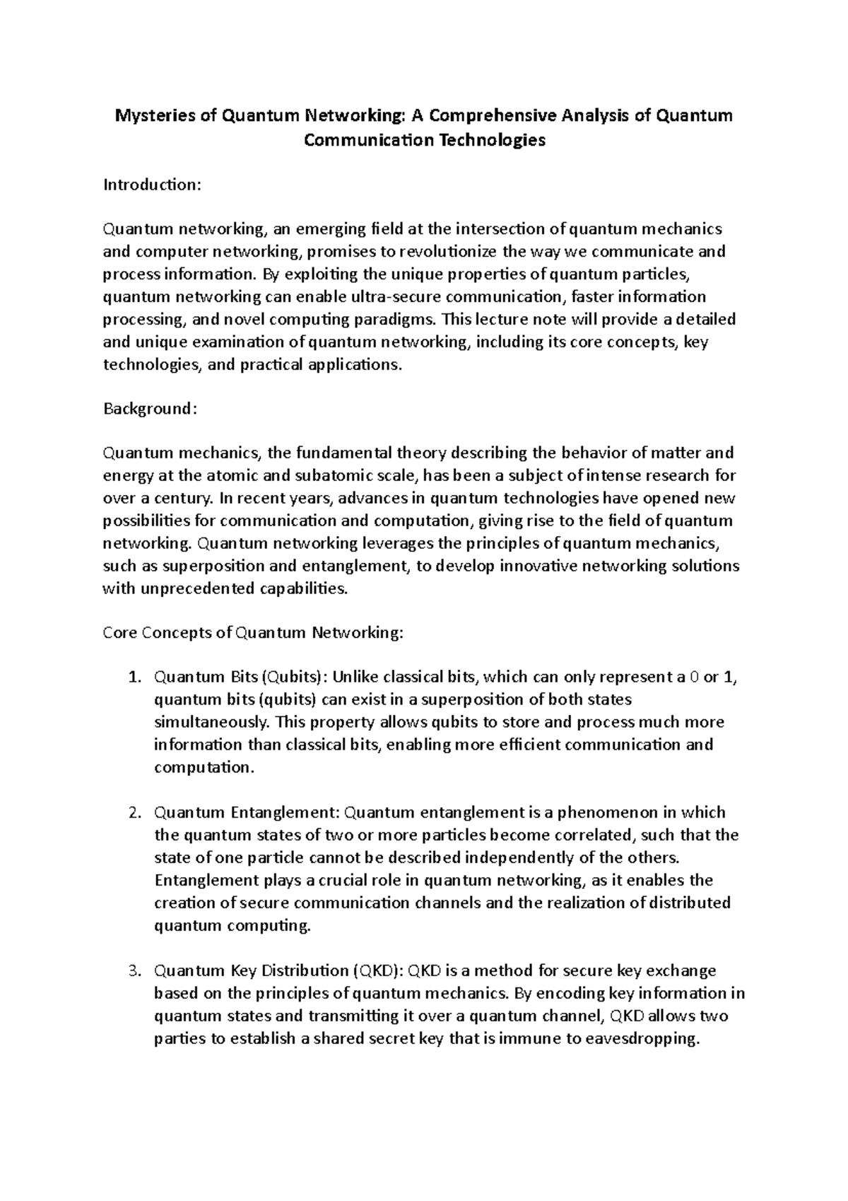 Mysteries Of Quantum Networking A Comprehensive Analysis Of Quantum Communication Technologies