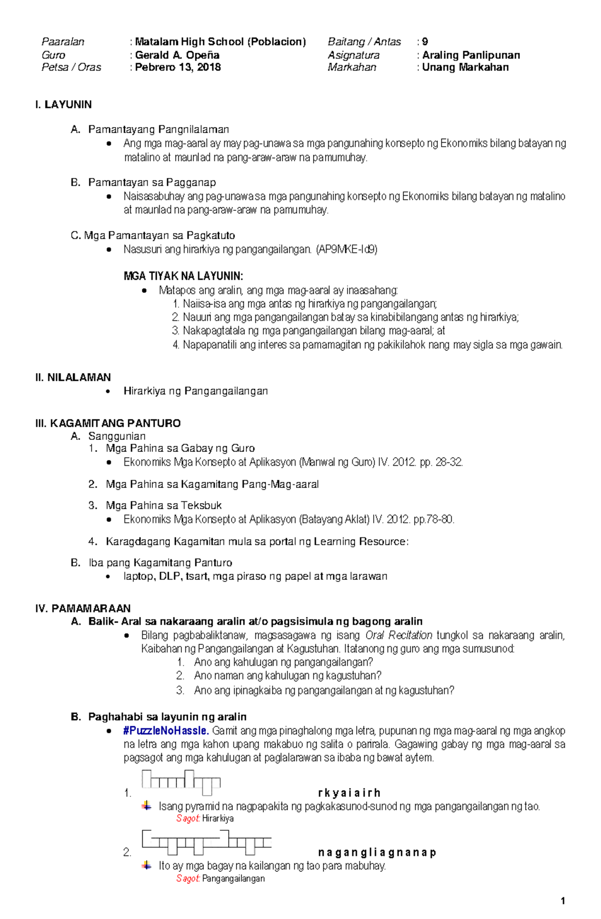 DLP (Detailed Daily Lesson Plan)-Soc Sci-G9-Hirarkiya-ng-Pangangailangan ( Final) - Paaralan ...