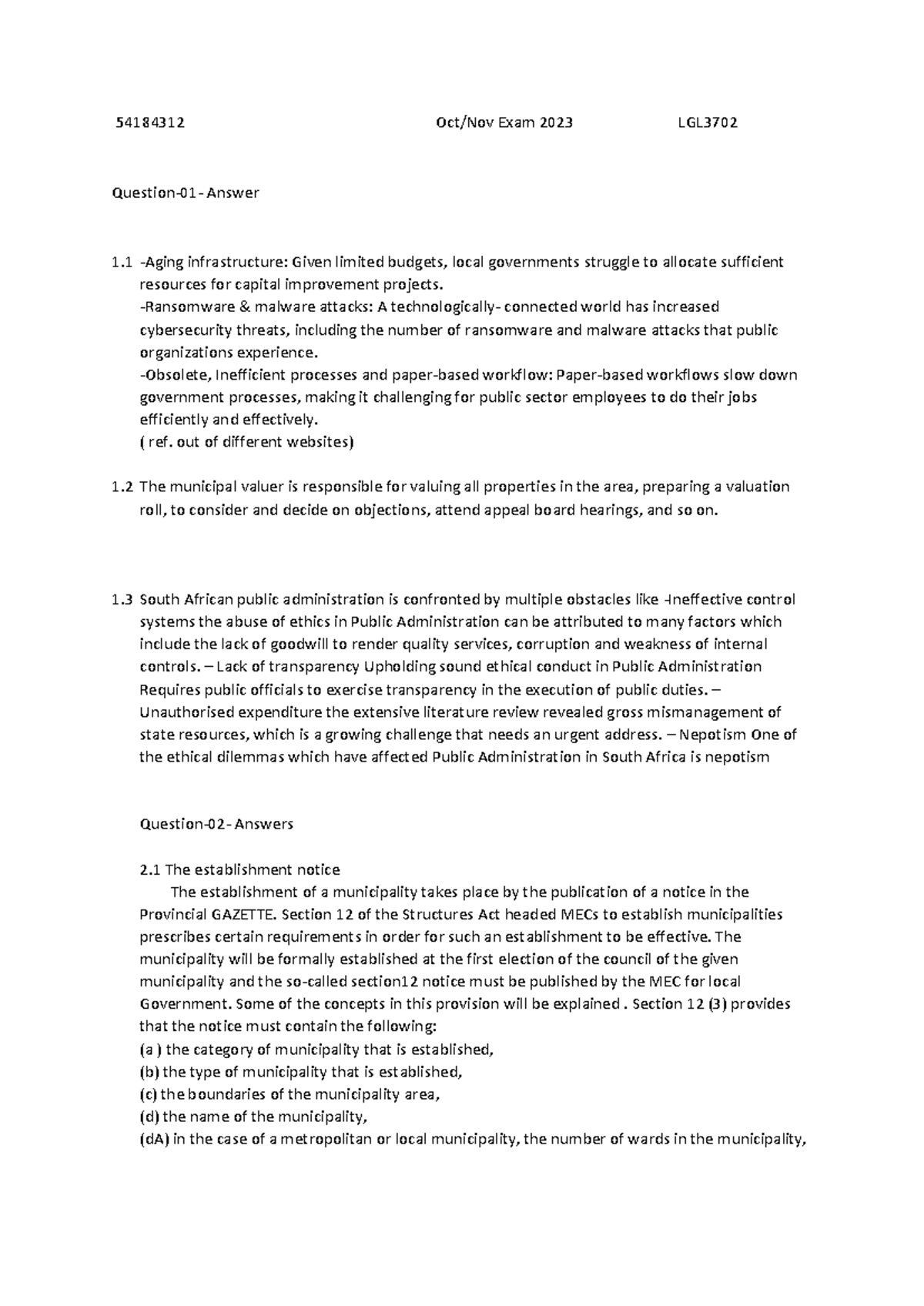 54184312 LGL3702 - assignment - 54184312 Oct/Nov Exam 2023 LGL Question- 01 - Answer 1 - Aging ...