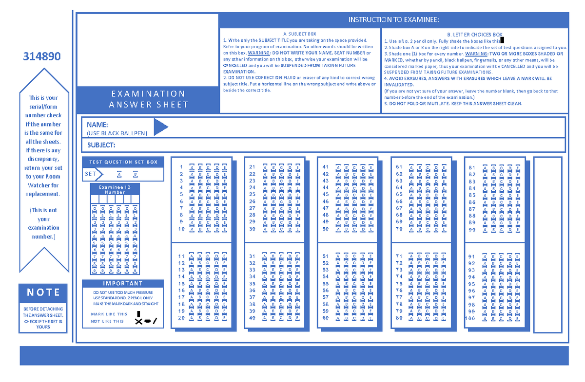 Answer Sheet - This is your serial/form number check if the number is ...