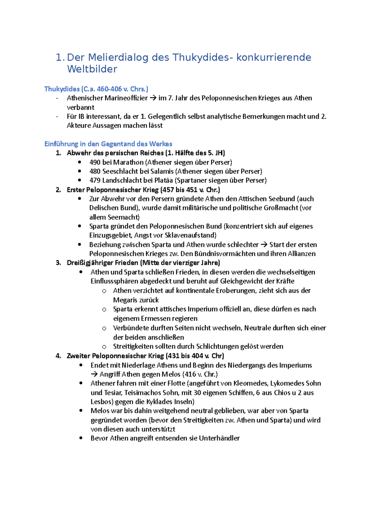 Eigene Zusammenfassung IB - 1 Melierdialog des Thukydides ...