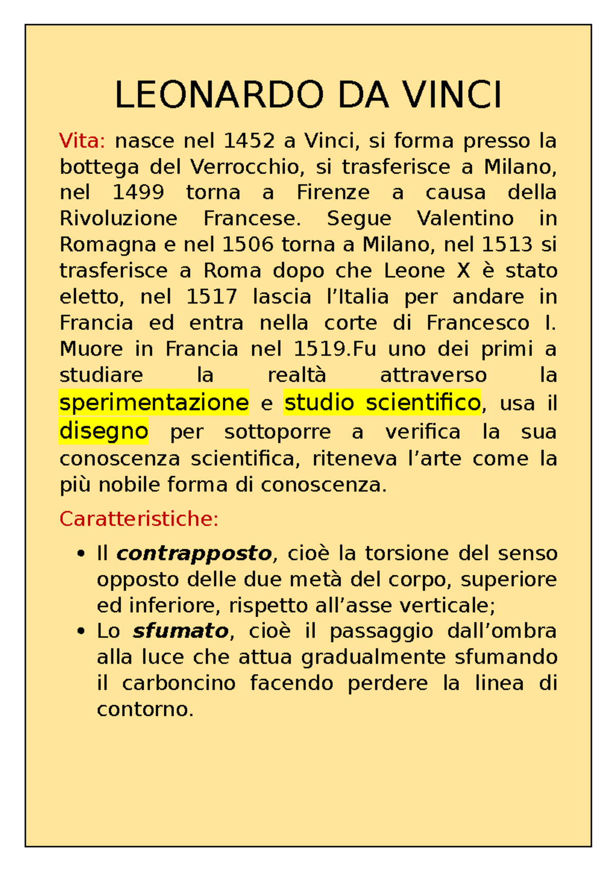 Leonardo DA Vinci - storia dell'arte schema superiori - LEONARDO DA ...