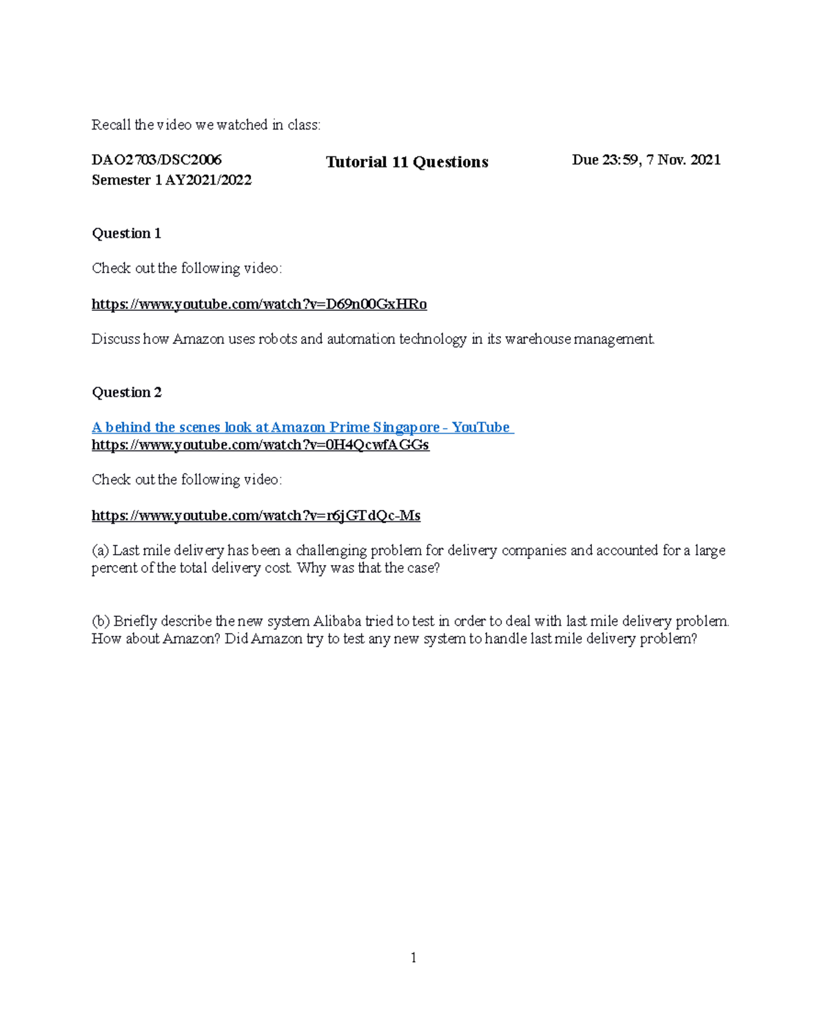 Tutorial 11 Questions - DAO2703 - NUS - Studocu