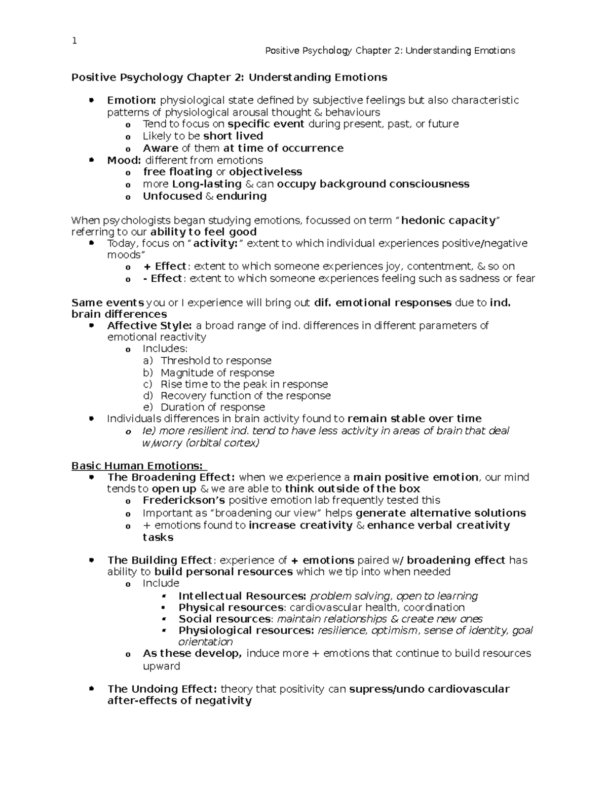Positive Psychology Chapter 2- Emotions - Positive Psychology Chapter 2: Understanding Emotions ...