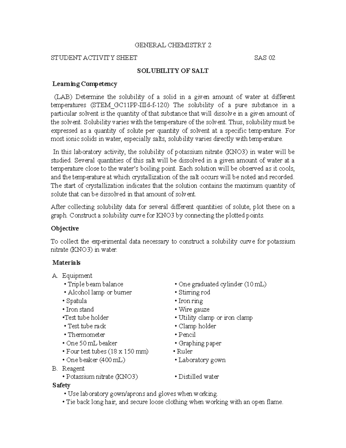 General Chemistry 2 EXAM - GENERAL CHEMISTRY 2 STUDENT ACTIVITY SHEET ...