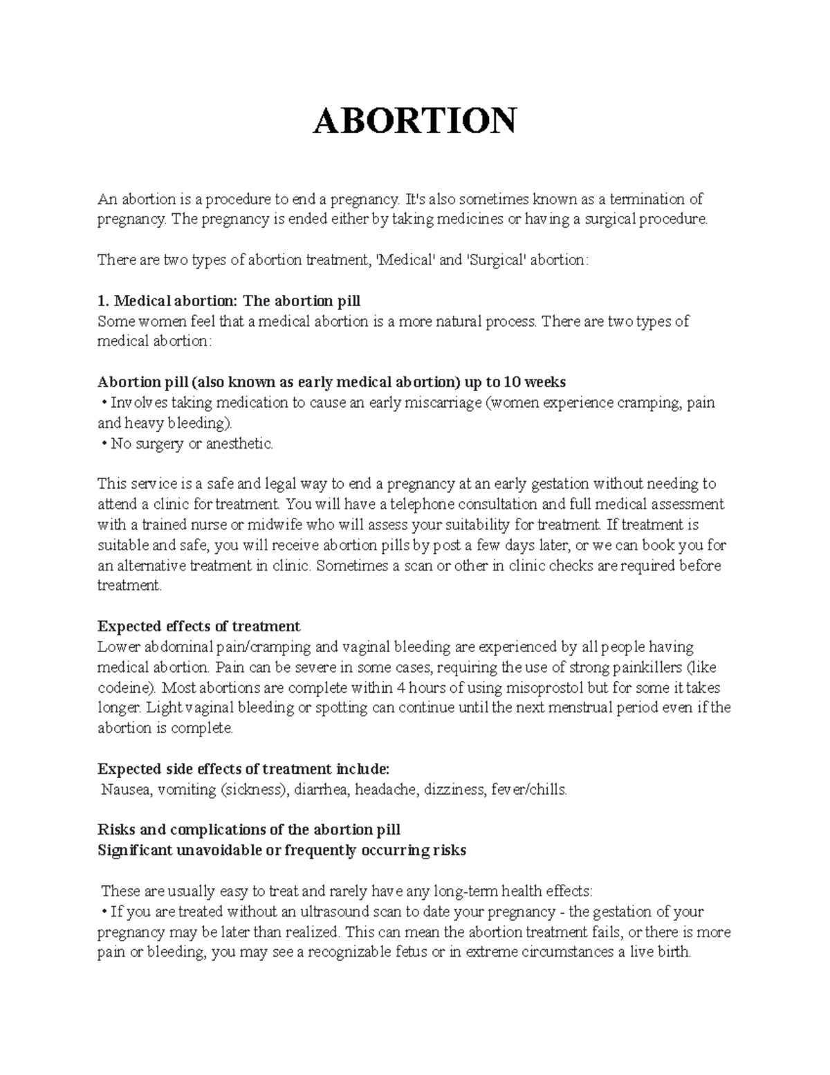 Abortionabortion - ABORTION An abortion is a procedure to end a ...