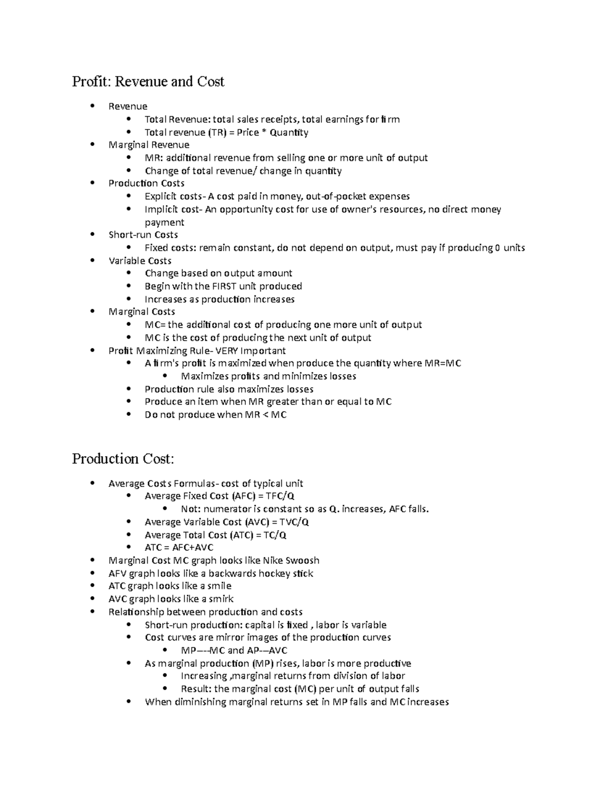 Profit Revenue And Cost Production Cost Profit Revenue And Cost