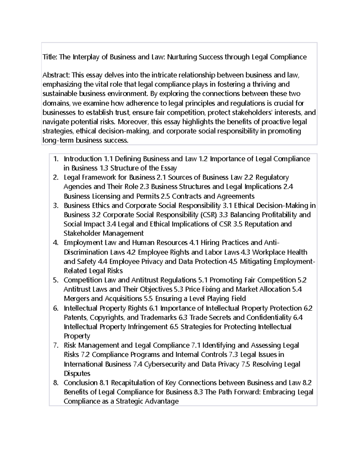 Business Law Connections - Title: The Interplay of Business and Law ...