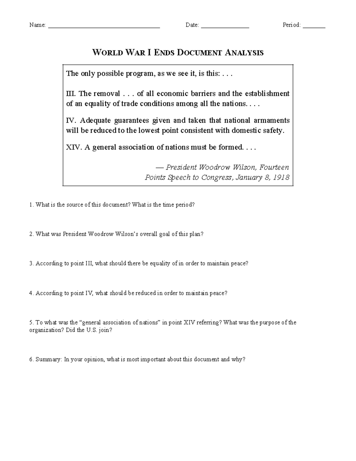 4.4 WWI Ends Document Analysis - Name ...