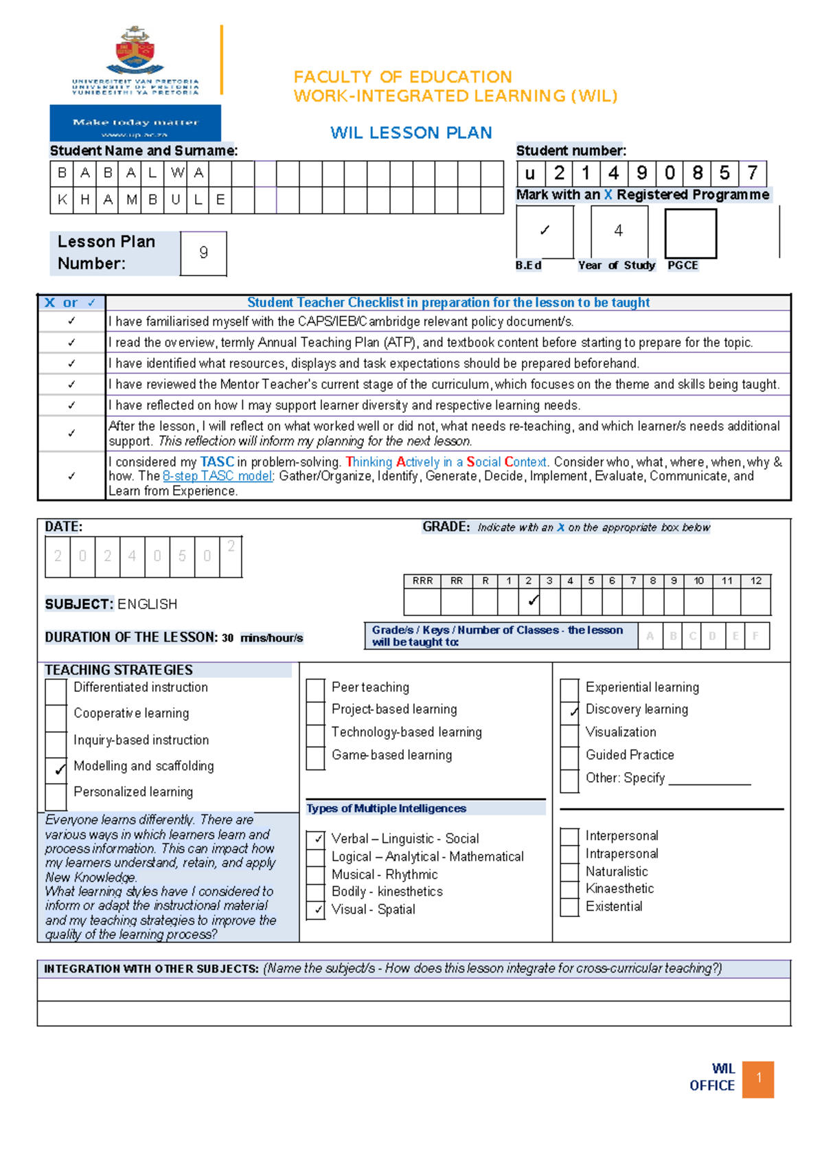 English Adverbs Lesson Plan - FACULTY OF EDUCATION WORK-INTEGRATED LEARNING (WIL) WIL LESSON ...