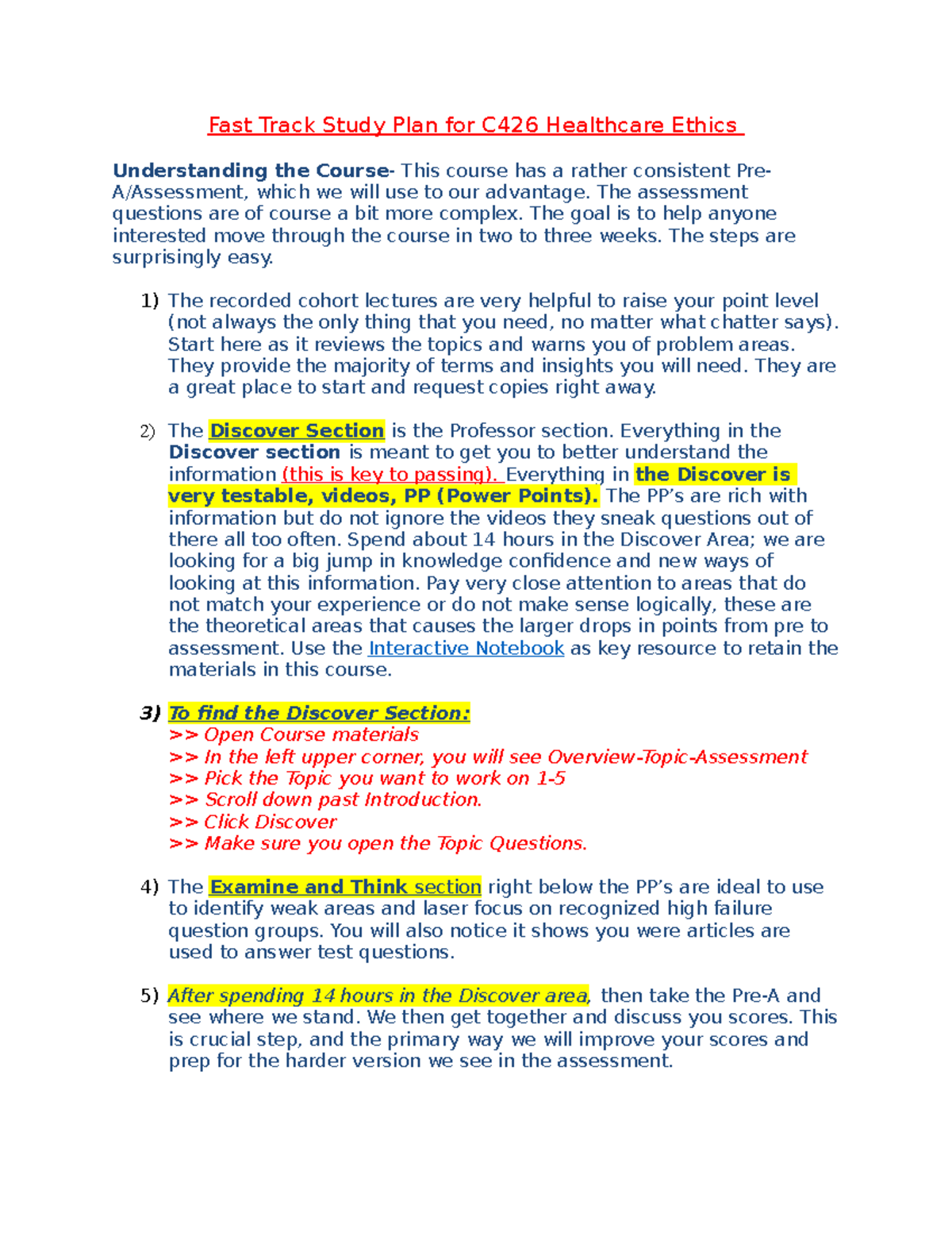 Fast Track Study Plan C426 - Fast Track Study Plan for C426 Healthcare ...