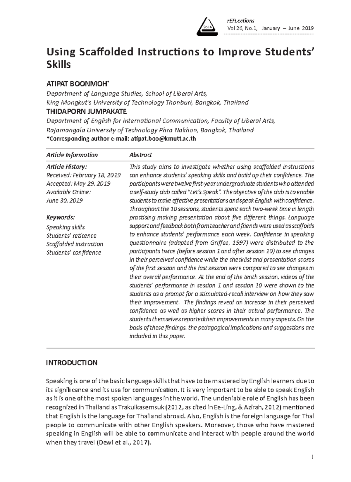 EJ1270981 - note - Vol 26, No, January – June 2019 Using Scaffolded ...