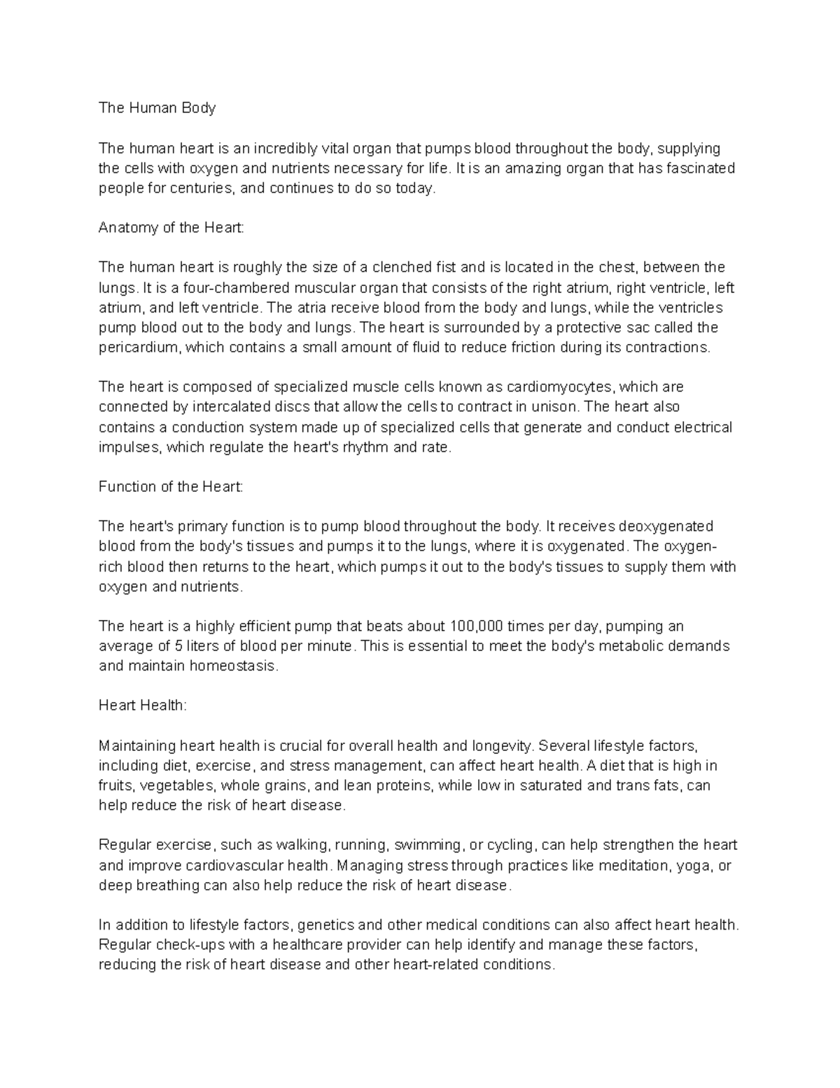 Untitled document - Cool Facts - The Human Body The human heart is an ...