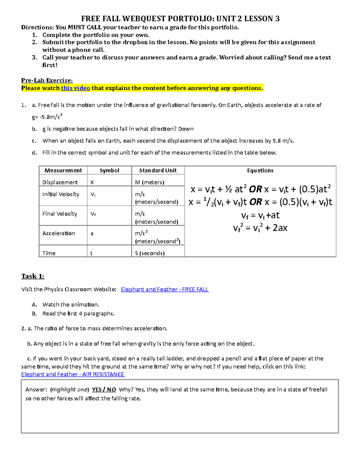 Free Fall Webquest Portfolio - Studocu