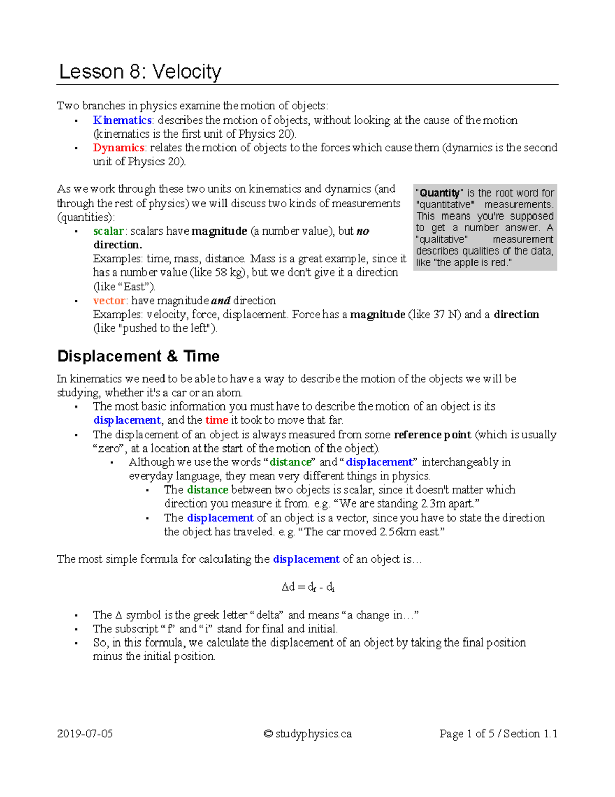 Velocity and Practice Examples To Students - Lesson 8: Velocity Two ...