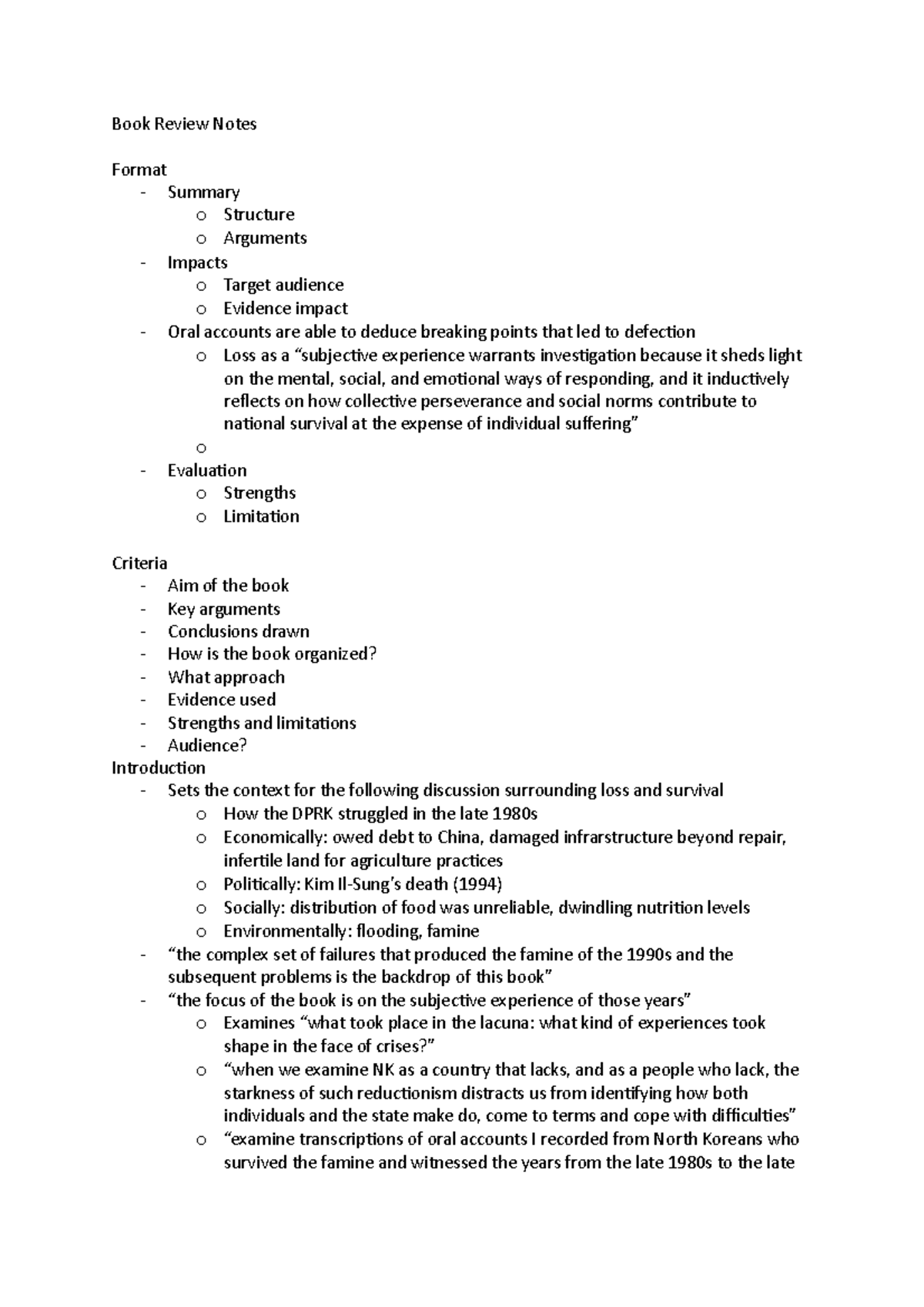 Book Review Notes - Book Review Notes Format - Summary o Structure o ...